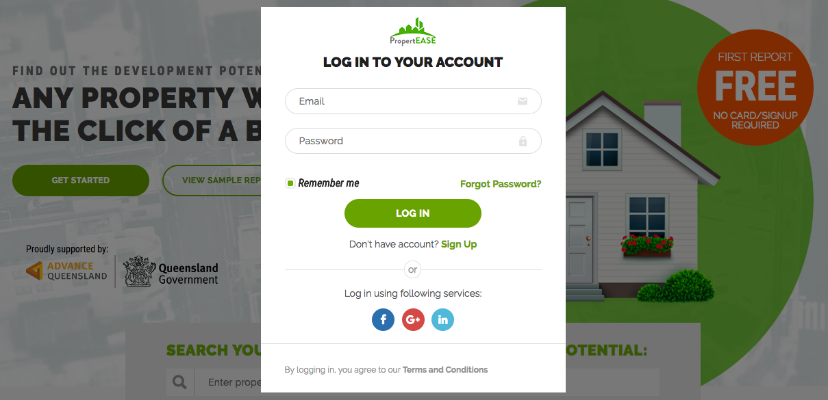 Log in with Facebook, Linkedin or Googleplus - PropertEASE - Property news